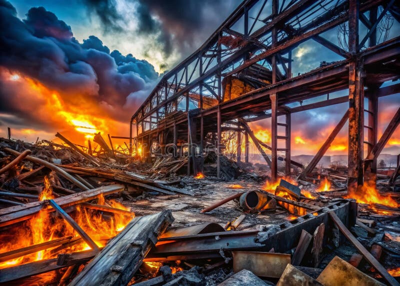 Devastating Warehouse Fire Aftermath Twisted Steel Beams and Charred ...
