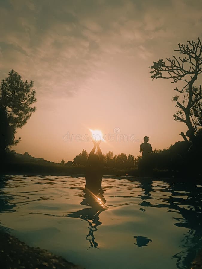 Afternoon with a Beautiful Sun on the Cool Pool Stock Image - Image of ...