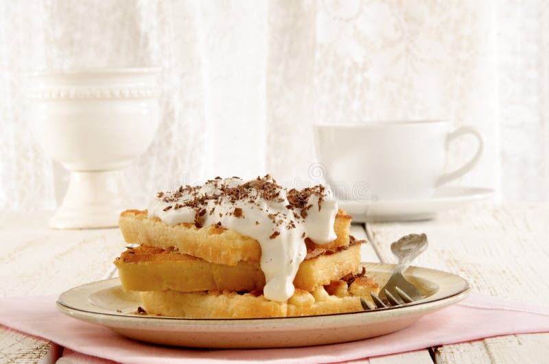 Afternoon Break with Warm Waffle Stock Image - Image of white, curtain ...