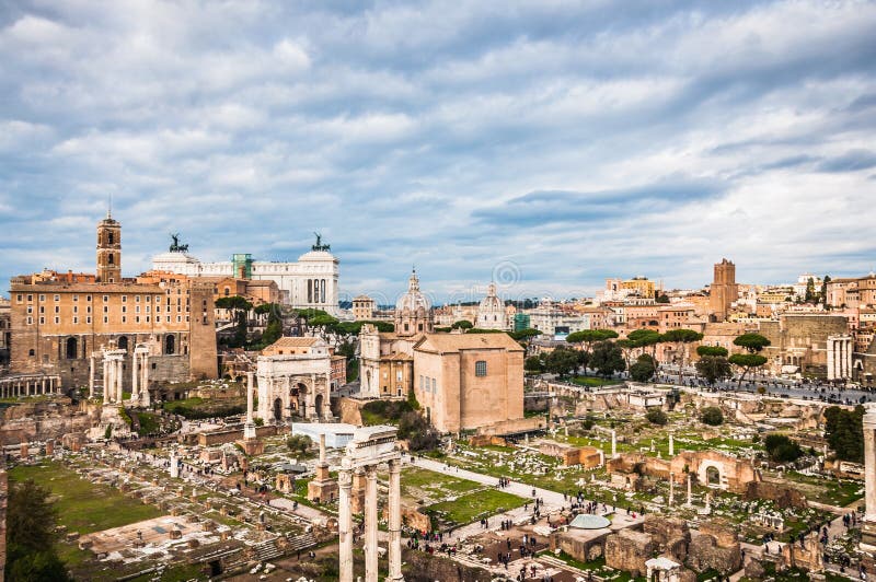 Afternoon Panorama of Roman Forum Under Dramatic Cloudy Sky Stock Photo ...