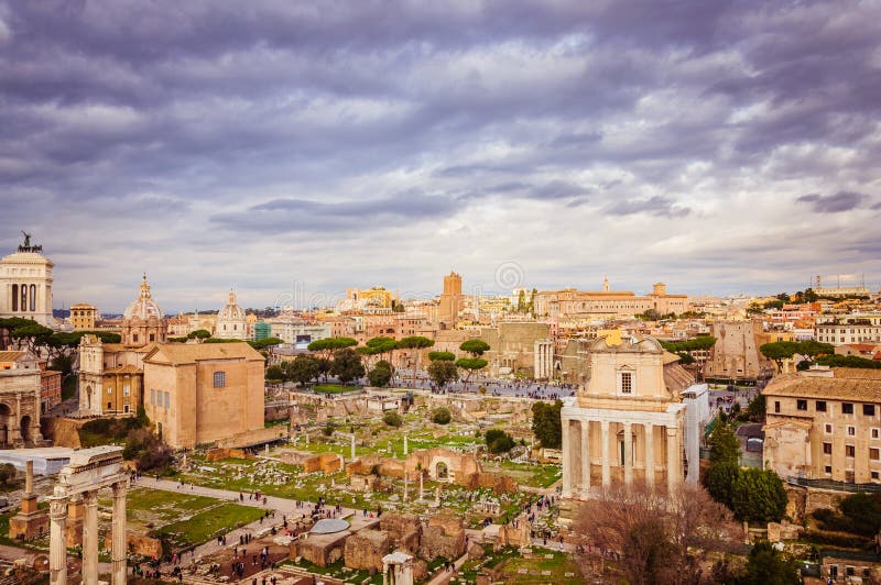 Afternoon Panorama of Roman Forum Under Dramatic Cloudy Sky Stock Image ...