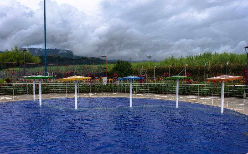 Afternoon pool in summer. stock photo. Image of landscape - 220869502