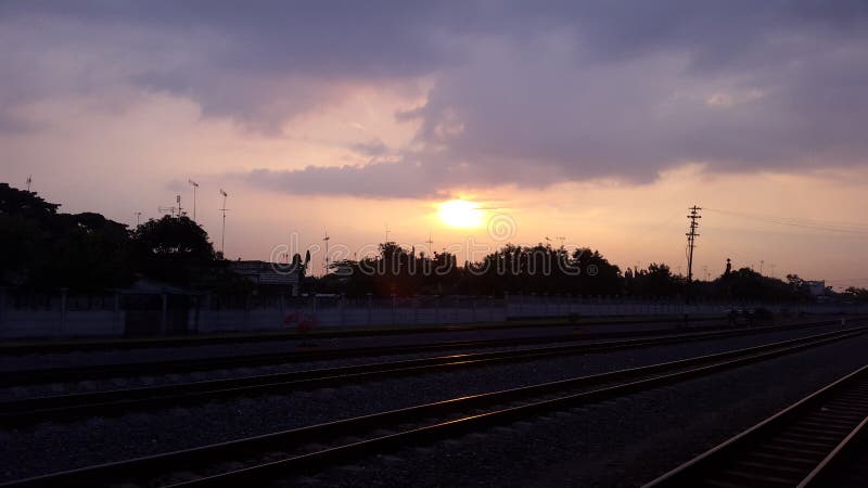 Afternoon in railway stock photo. Image of sunset, train - 69183990