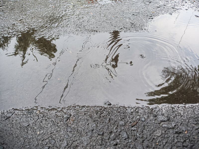 The Afternoon Sky Was Reflected in a Puddle of Water on the Sidewalk ...