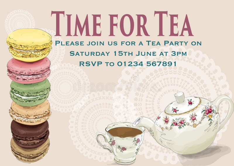 Afternoon Tea Invitation with Macarons Stock Vector - Illustration of ...