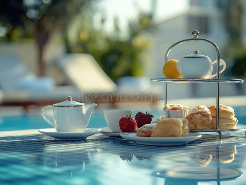 Afternoon Tea by the Poolside Stock Photo - Image of poolside, summer ...