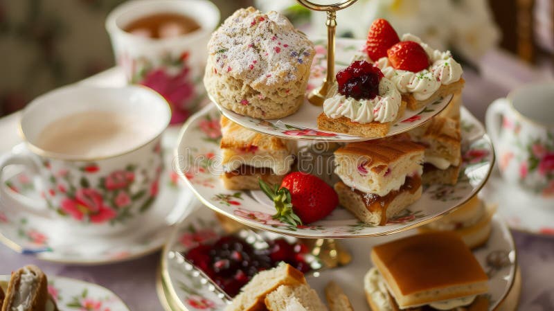 Afternoon Tea with Scones and Sandwiches Stock Illustration ...