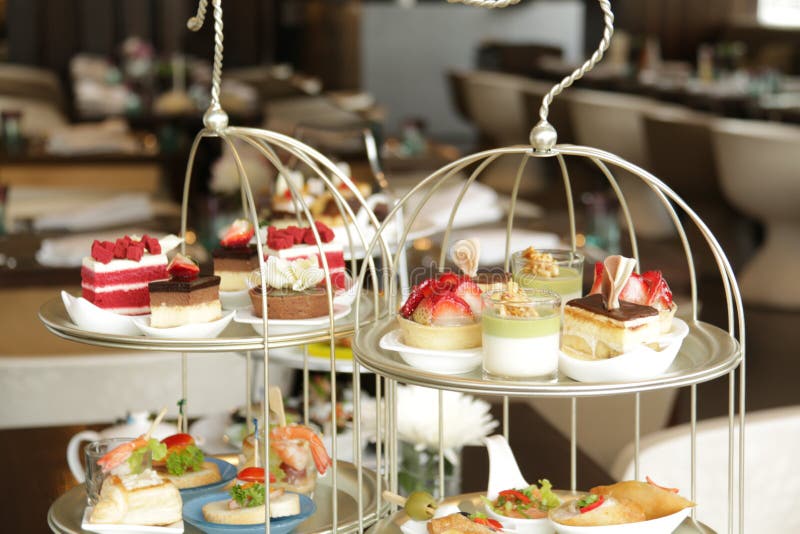 Afternoon Tea Served with an Assortment of Cake Stock Photo - Image of ...