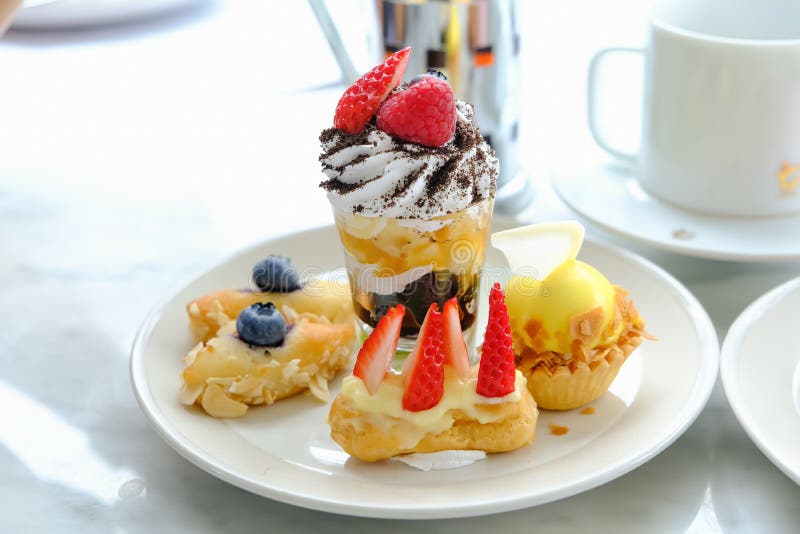 Afternoon tea set stock image. Image of cake, brownie - 229544147