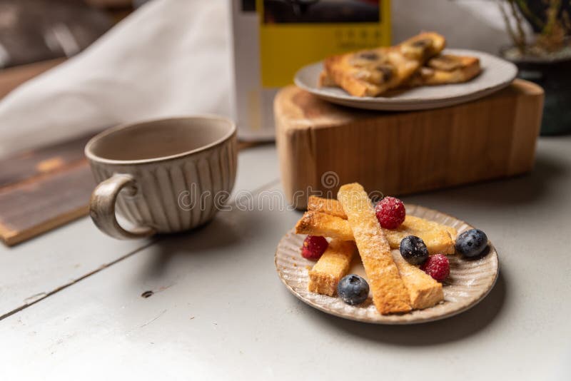 Afternoon Tea Time, Black Tea with Bread Stock Image - Image of cookie ...