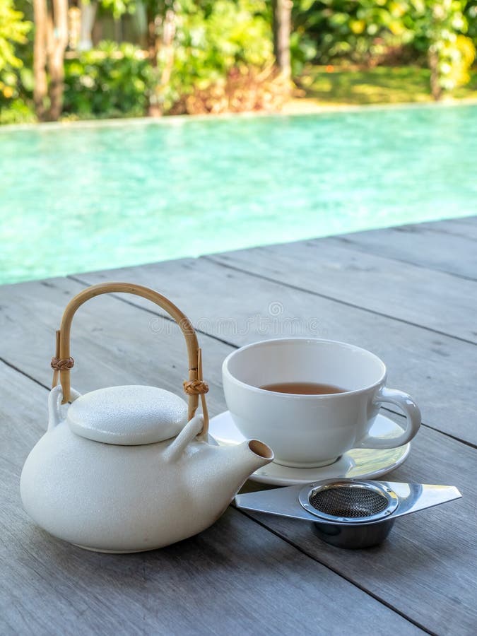 Afternoon Tea with White Kettle and Cup Stock Photo - Image of ...