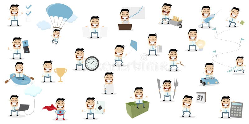 Big Cartoon Collection of a Funny Businessman in Different Scenarios ...