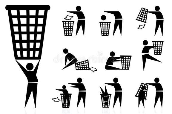 Afval-bak, pictogrammen vector illustratie. Illustration of humeur ...