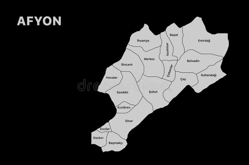Afyon District Map, Isolated City Map in Turkey Stock Vector ...