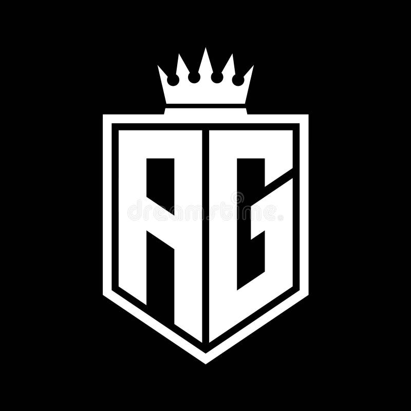 AG Logo Monogram Bold Shield Geometric Shape with Crown Outline Black ...