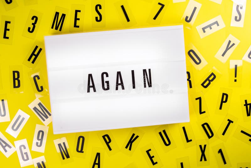 Again Word Writing on Lightbox on Scattered Letters Background of ...