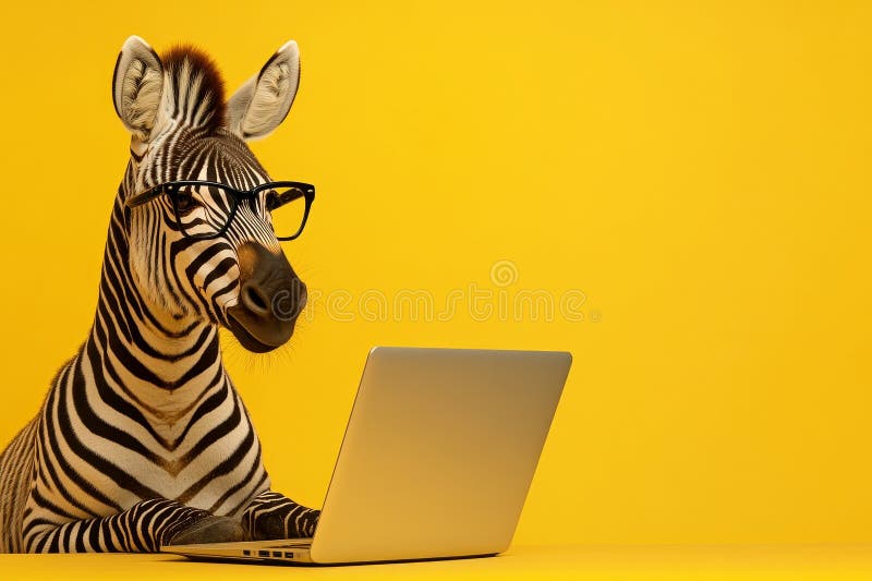 Against a Backdrop of Bright Yellow, a Zebra Sporting Glasses Works ...