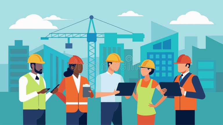 Against the Backdrop of a Bustling Construction Site Project Managers ...