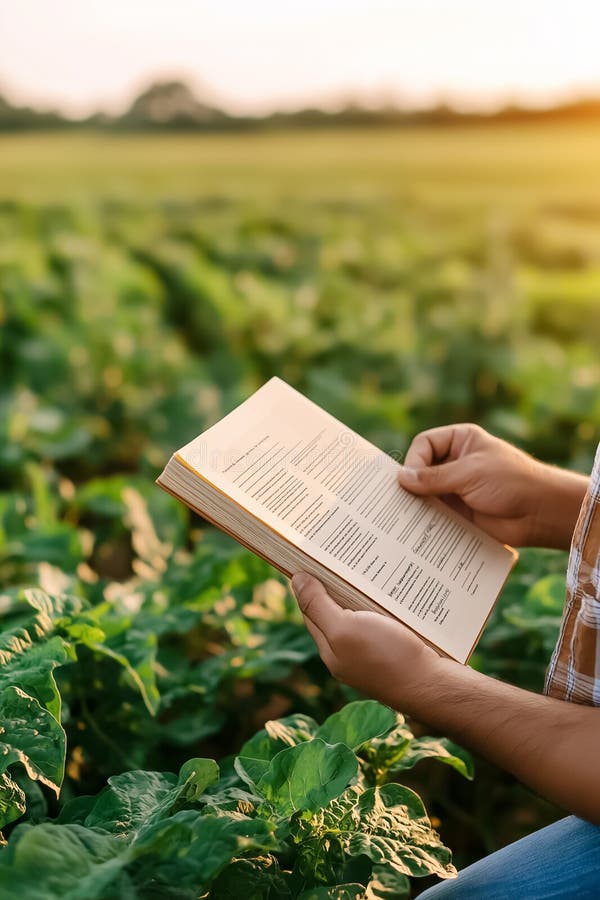 Against a Backdrop of Lush Farm Fields, a Dedicated Farmer Inspects an ...