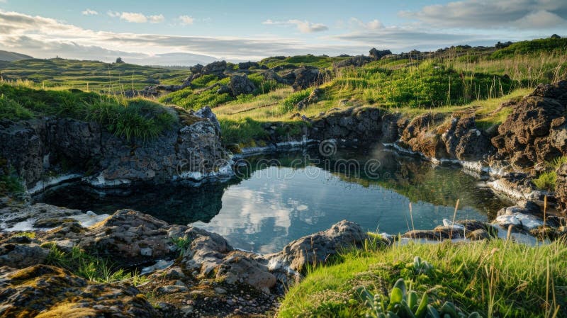 Against a Backdrop of Rugged Rocky Cliffs a Volcanic Hot Spring Offers ...