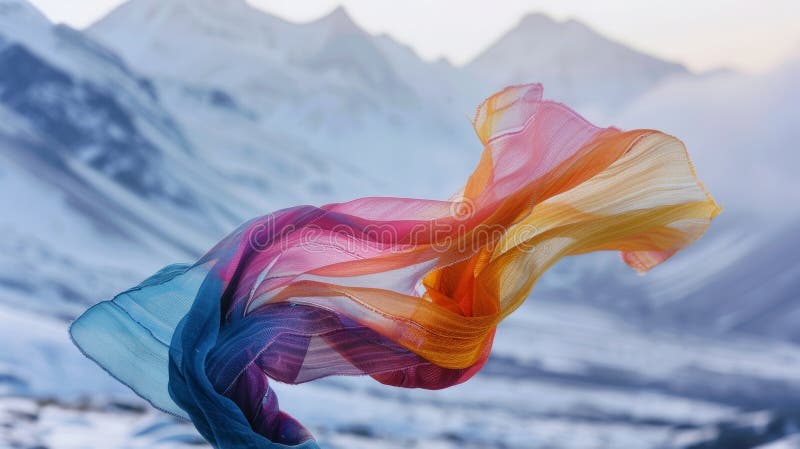 Against a Backdrop of Snowcapped Mountains a Shawl Dances in the Icy ...