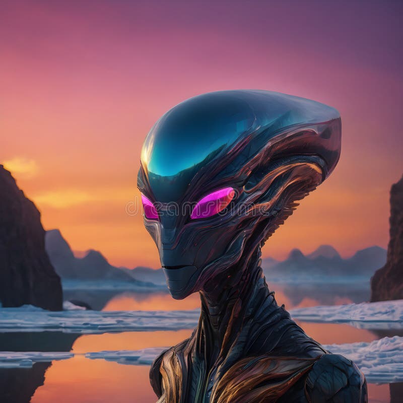 Humanoid Alien Against the Backdrop of a Thawed Martian River Stock ...