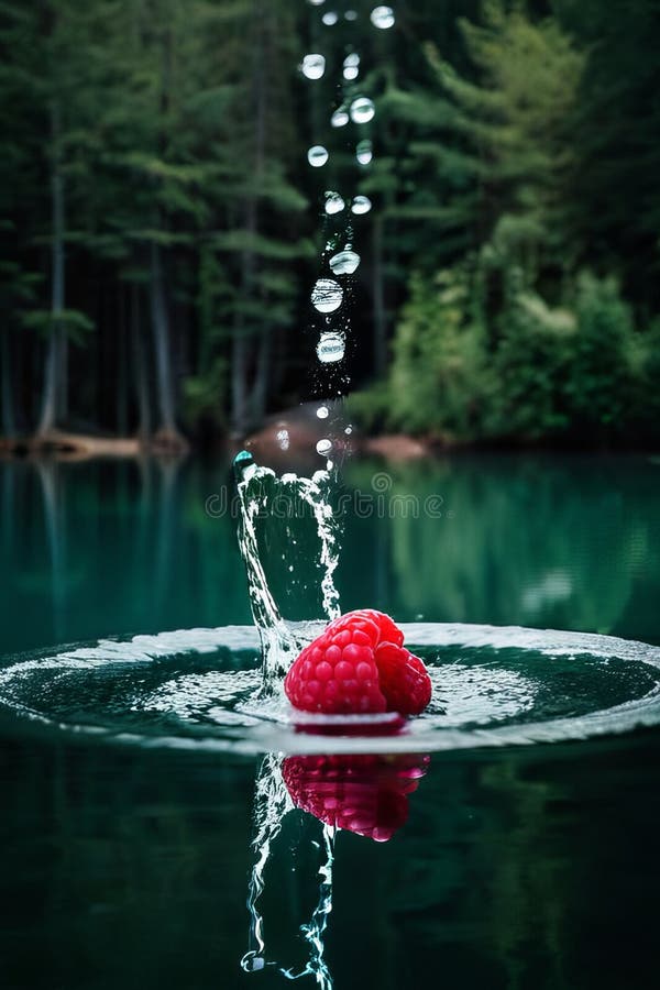 Splash Water Aggregate Raspberry Fruit with Water Gushing Outwards Set ...