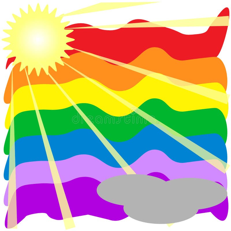 Against the Background of a Wavy Rainbow, a Bright Sun with Transparent ...