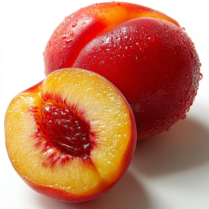 Against a Clear Background, a Nectarine is Displayed, with One Half ...