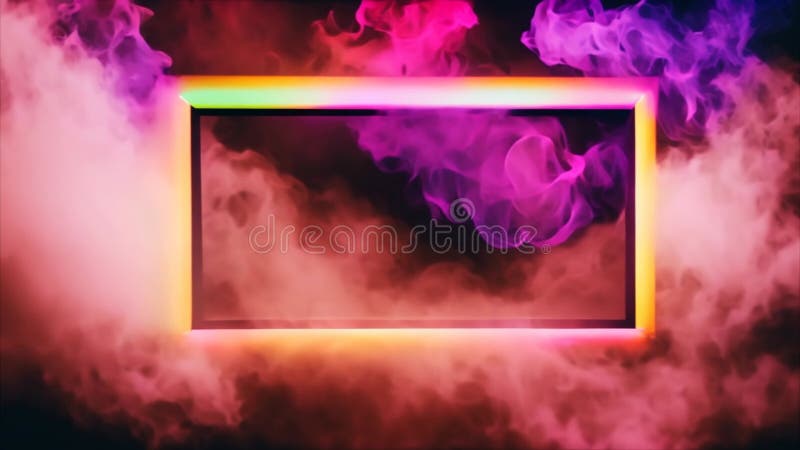 Neon Glowing Horizontal Rectangular Frame with Slowly Moving Colorful ...