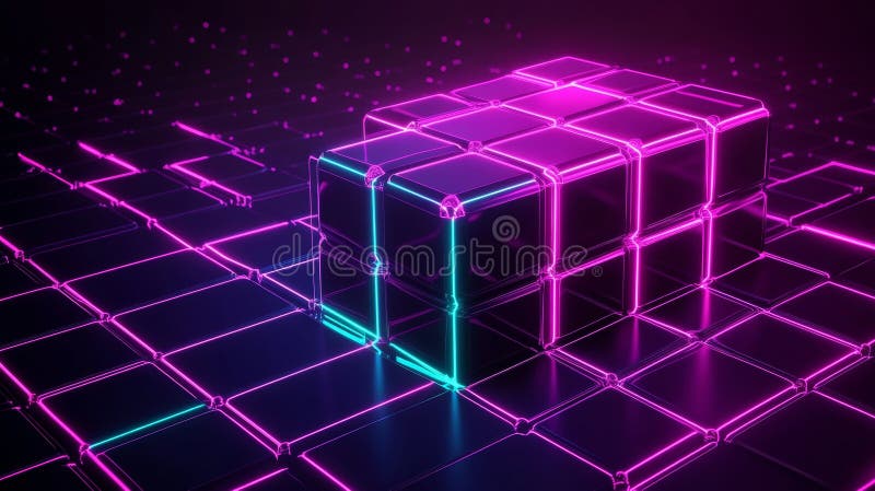Against a Dark Background, a Cube Emitting Neon Light Creates a ...