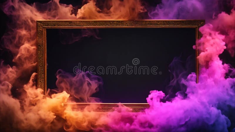 A Golden Rectangular Horizontal Frame on a Dark Background, with Slowly ...