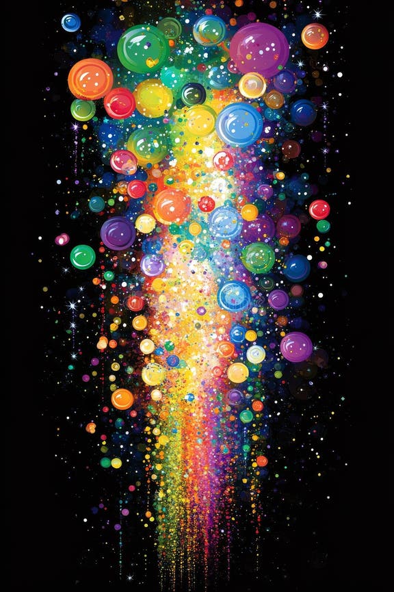 Against a Dark Background, Multicolored, Translucent Bubbles Float ...