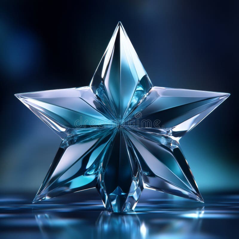 Against a Dark Blue Background, a Blue Crystal Star Radiates ...
