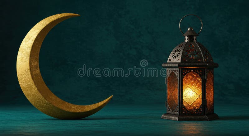 Against a Deep Teal Backdrop a Large Golden Crescent Moon Textured with ...
