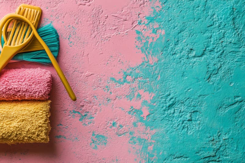Against a Pink Backdrop, a Collection of Cleaning Essentials is ...
