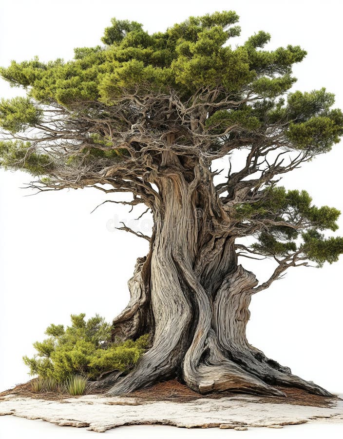 Against a Pristine White Backdrop, a Cedar Tree Towers Above, Its ...