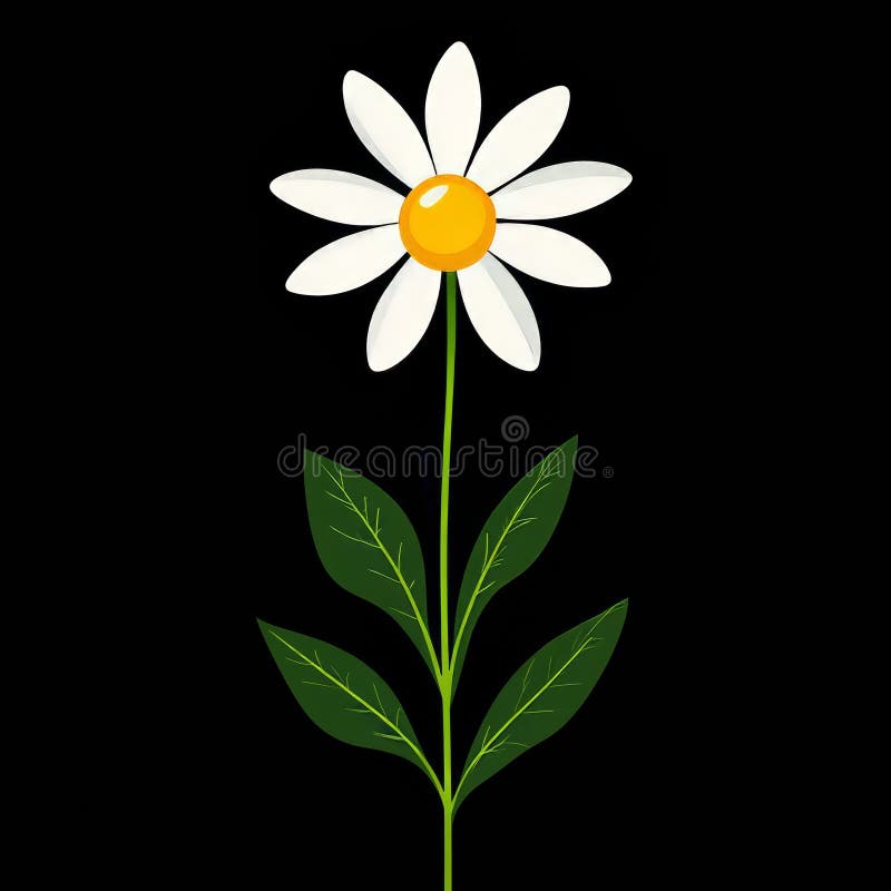 Against a Solid Black Background, a Daisy is Drawn in Minimalistic Line ...