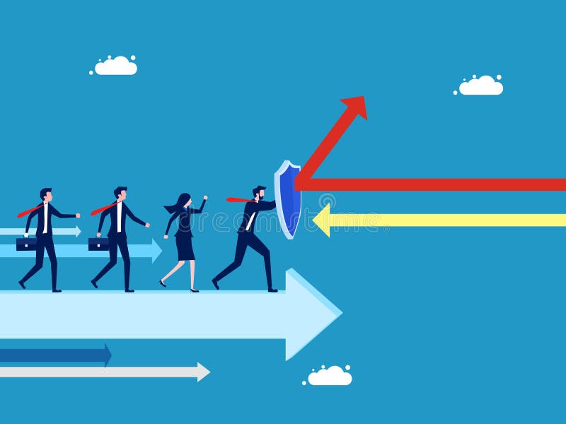 Against the Trend or Different. Business Team Holding Shield on Arrow ...
