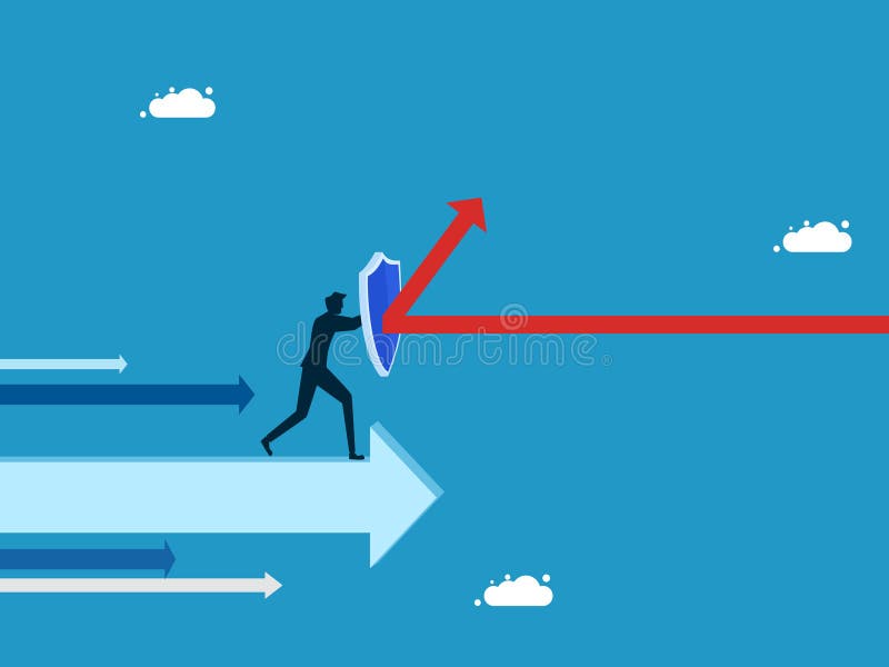 Against the Trend or Different. Man Holding Shield on Arrow Moving ...