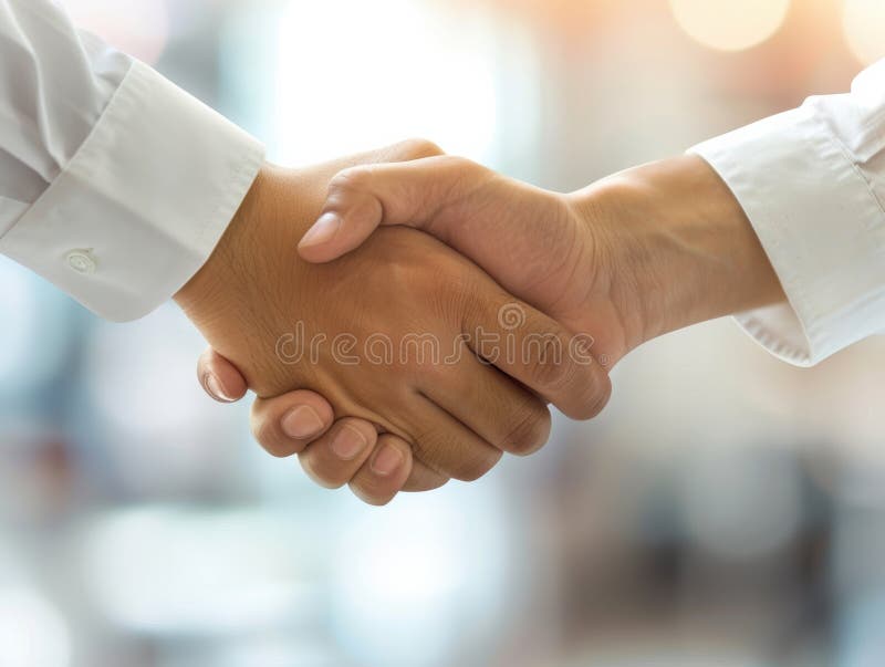 Against a Warm Bokeh Backdrop, a Close-up Captures Two Diverse Hands ...