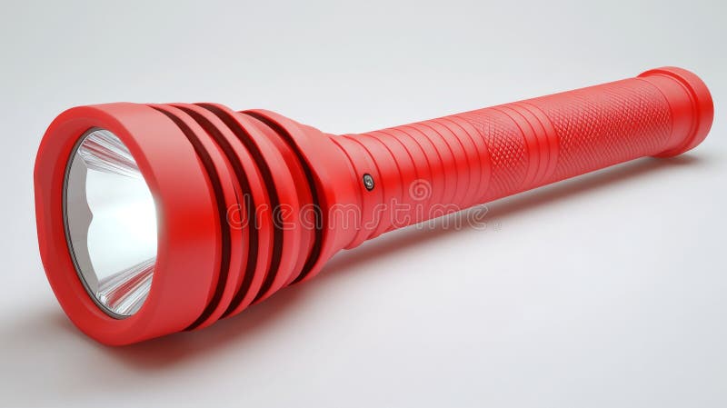 Against a White Background, a Battery-powered Flashlight with a Red ...