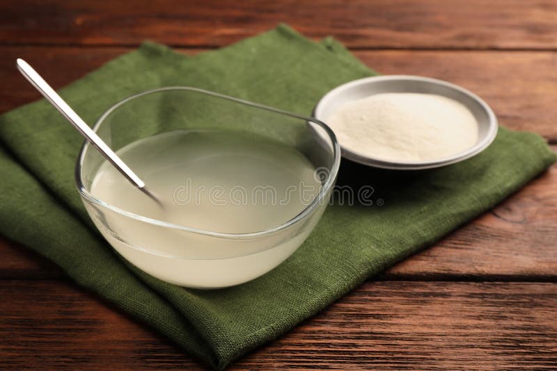 Agar-agar Jelly and Powder on Wooden Table Stock Image - Image of ...