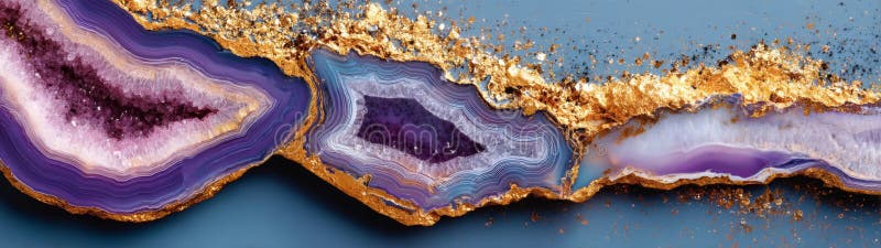 Agate Gemstone Panel with Purple Crystal Veins, Golden Border and ...