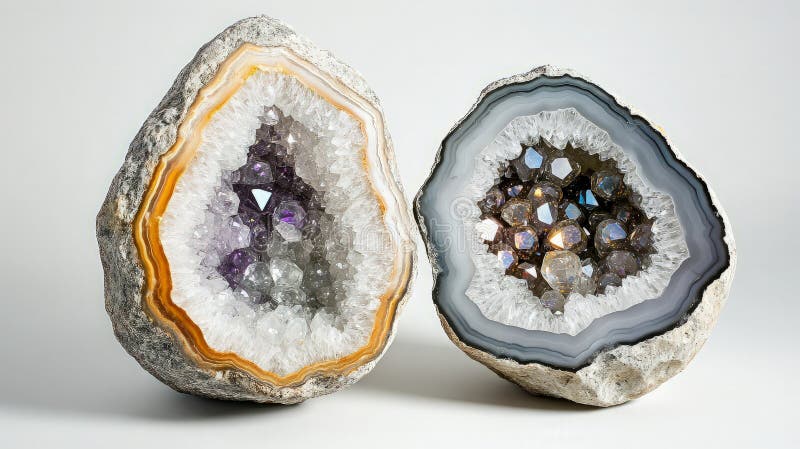 Agate Geodes with Amethyst and Quartz Crystals Stock Image - Image of ...