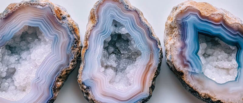 Agate Geodes with Three Distinct Layers and Purple and Blue Bands Set ...