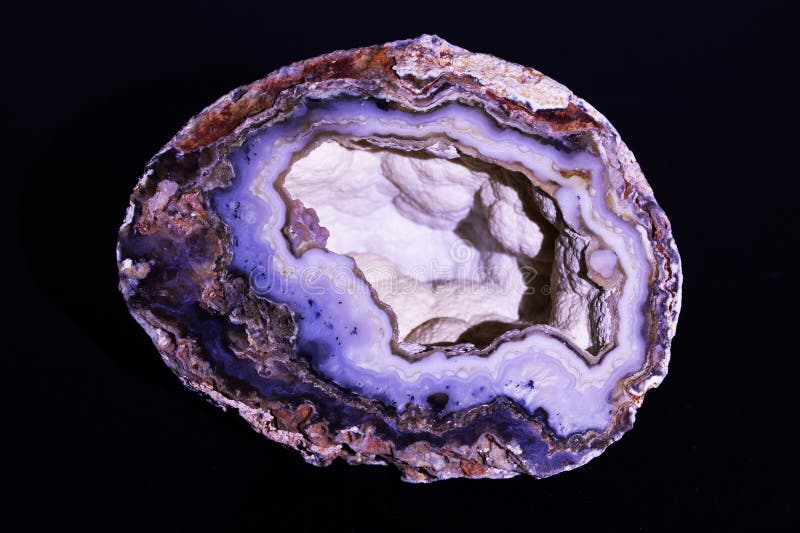Agate Semigem Geode with Crystals Isolated on Black Background Stock ...