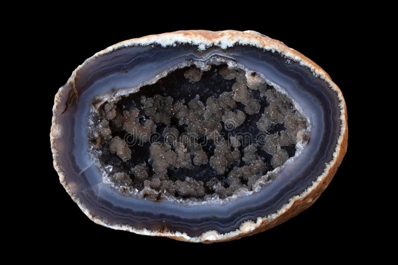 Agate Semigem Geode with Crystals Isolated on Black Background Stock ...