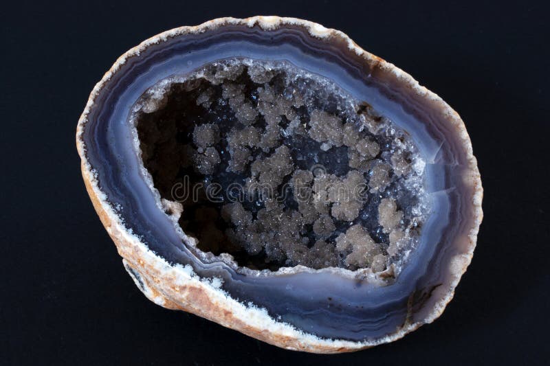 Agate Semigem Geode with Crystals Isolated on Black Background Stock ...