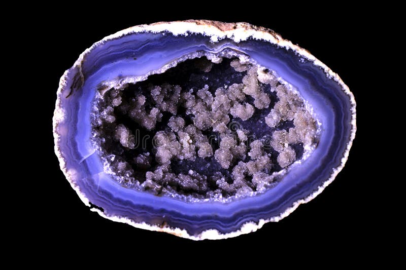 Agate Semigem Geode with Crystals Isolated on Black Background Stock ...